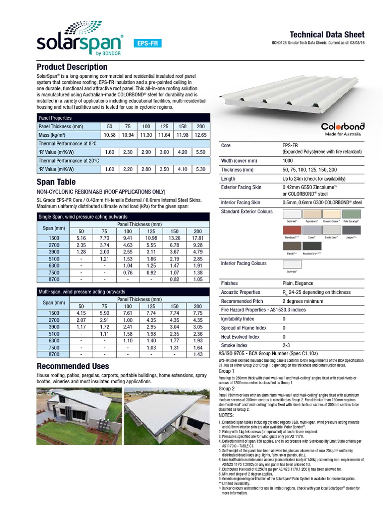 SolarSpan Tech Data Sheet v38 | PDF | Roof | Sheet Metal