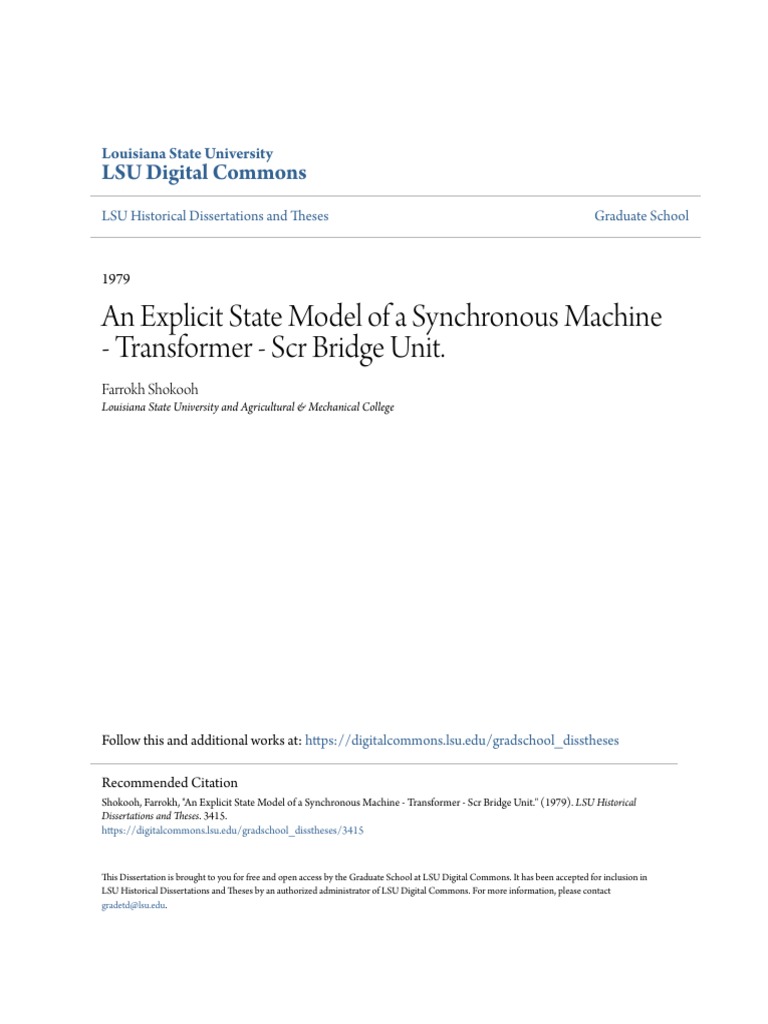 An Explicit State Model of A Synchronous Machine - Transformer | PDF ...