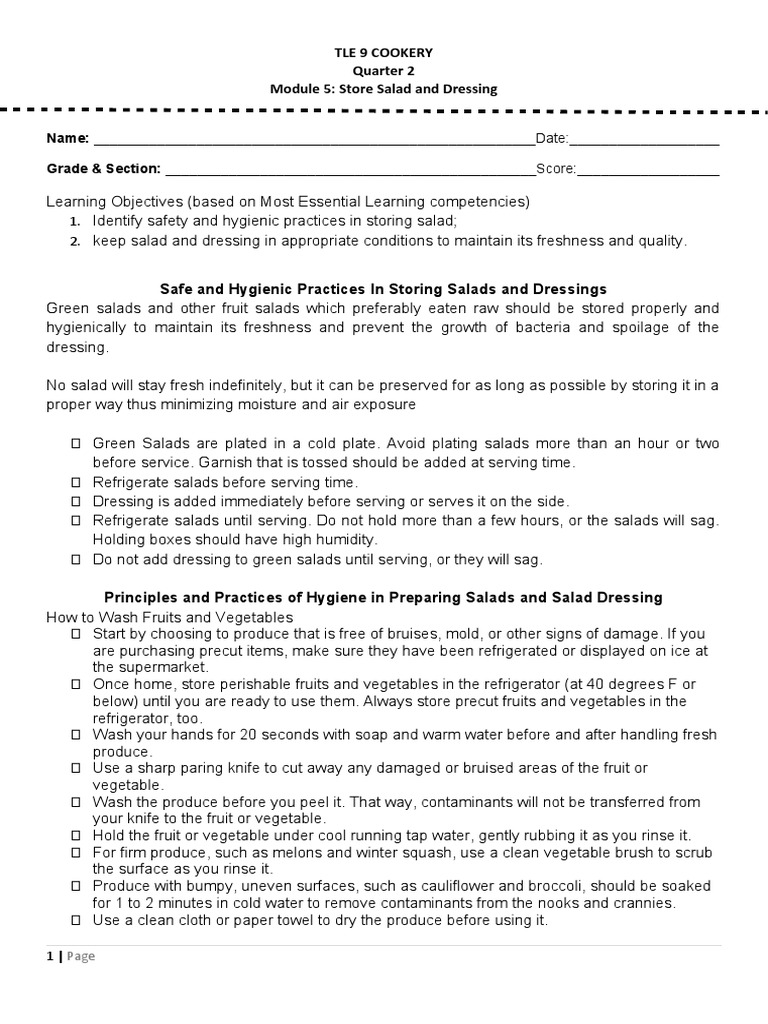 Cookery 9 Quarter 2 Module 5 | PDF | Vegetables | Salad