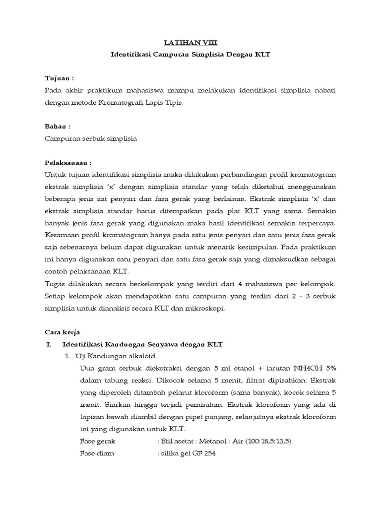 Latihan Viii Identifikasi Campuran Simplisia Dengan KLT | PDF