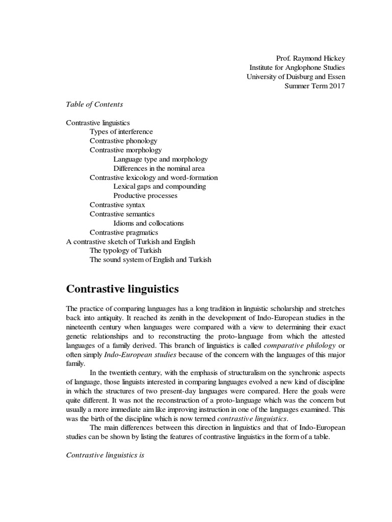 Raymond Hickey - Contrastive Linguistics (Introduction) | PDF ...