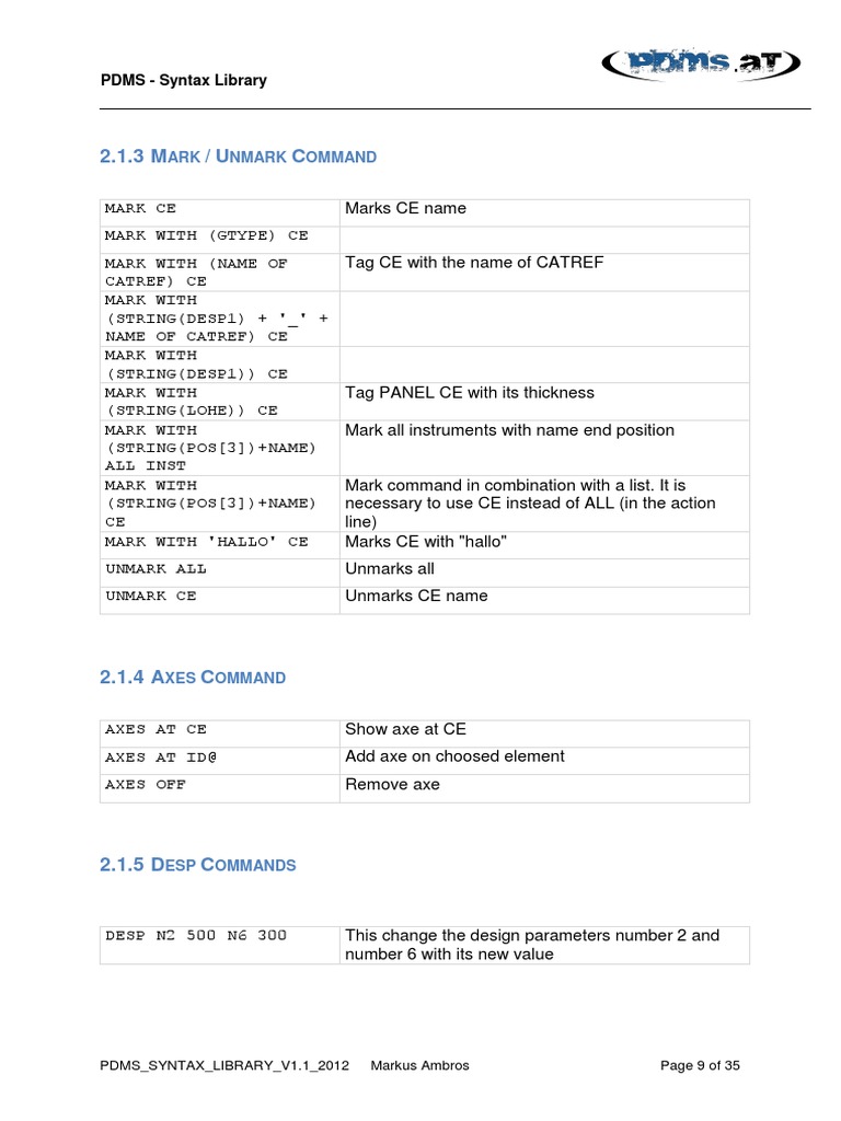 ARK Nmark Ommand: PDMS - Syntax Library | PDF