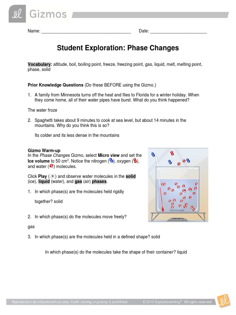 Phase Changes Summative Gizmo Handout | PDF | Ice | Freezing
