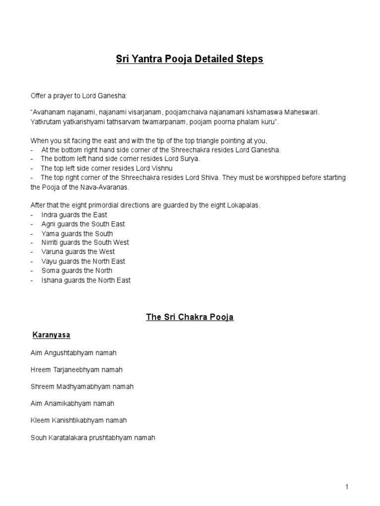 श्री यंत्र पूजा Abridged-only pooja details | PDF | Hindu Deities ...