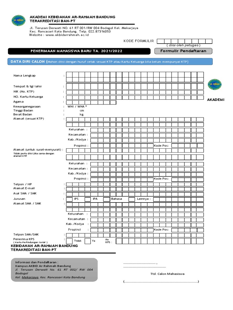 Formulir PMB 2021-2022 | PDF