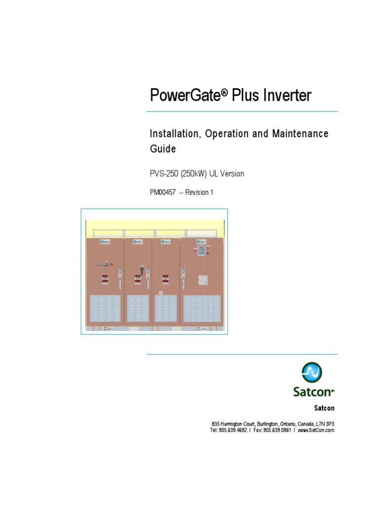 Satcon PVS 250 PV-Inverter Manual PM00457R1man (250kW UL Dec 08) | PDF ...