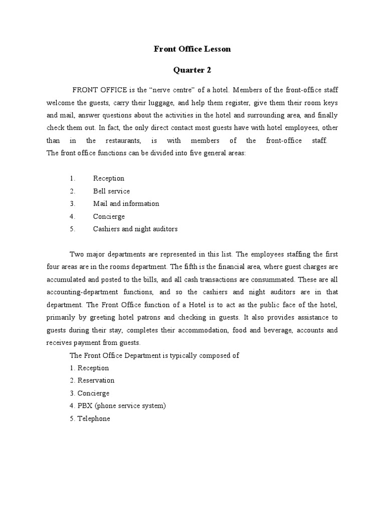 Front Office Lesson Edited | PDF | Business