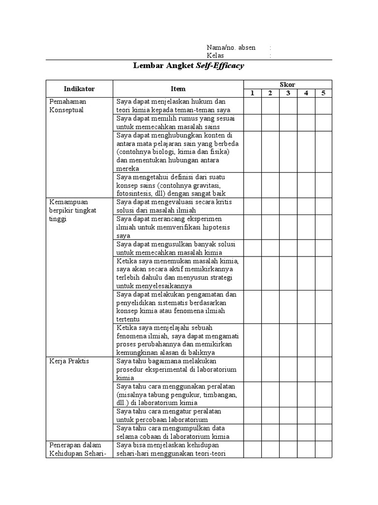 7643 - Lembar Angket Self-Efficacy | PDF