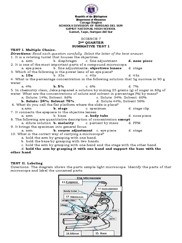 Grade 7 Science 2nd Quarter Test | PDF | Equipment | Optics