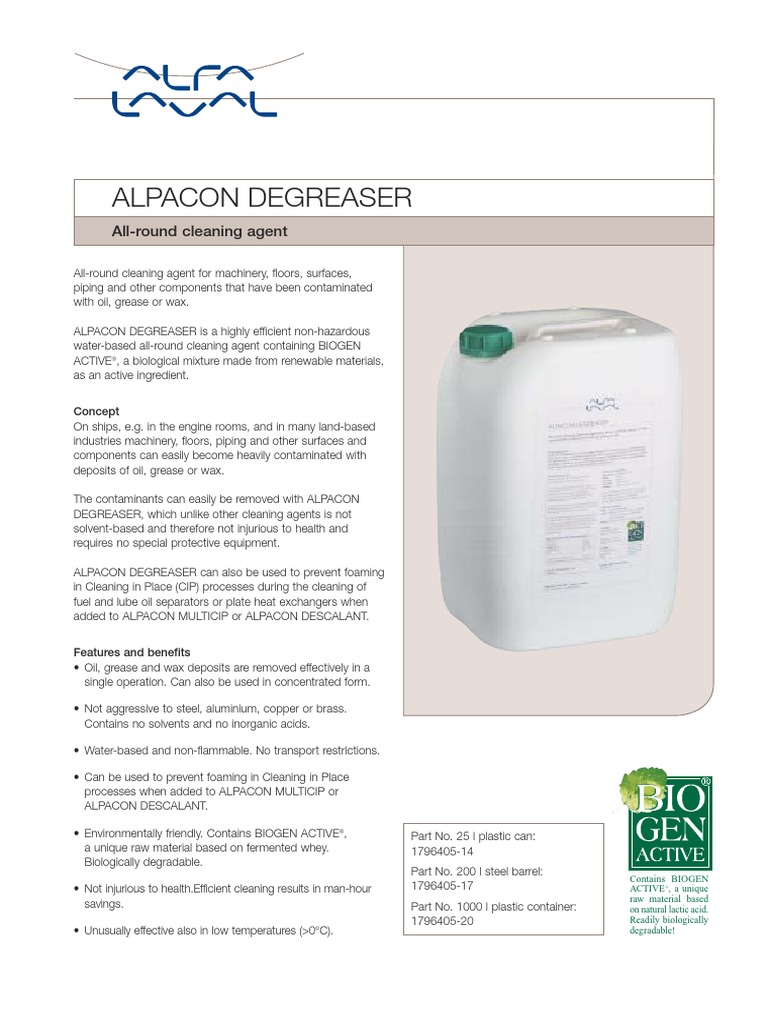 Alpacon Degreaser BIO GEN | PDF | Solubility | Oil