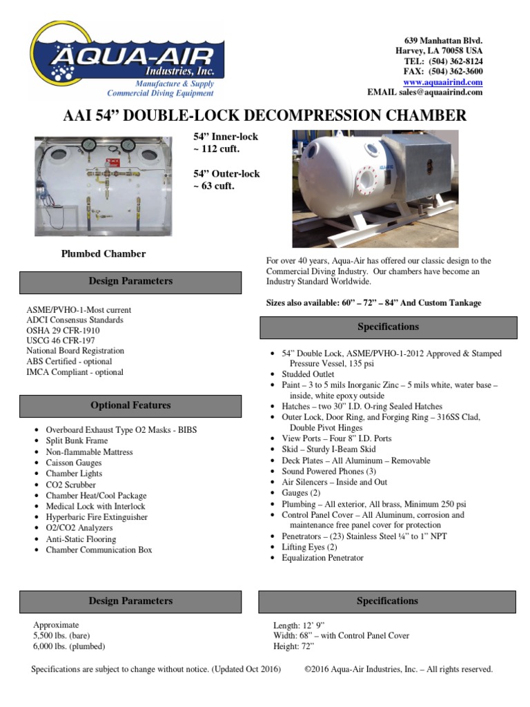 Decompression Chamber 54 Spec Sheet | PDF | Nature