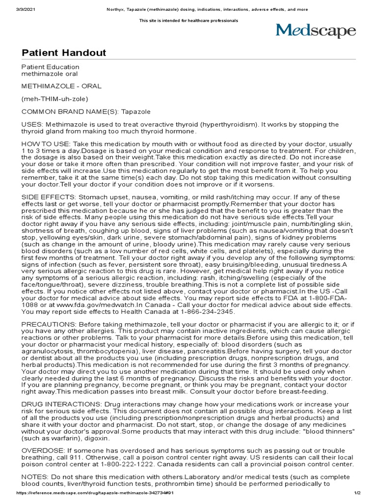 Northyx, Tapazole (Methimazole) Dosing, Indications, Interactions ...