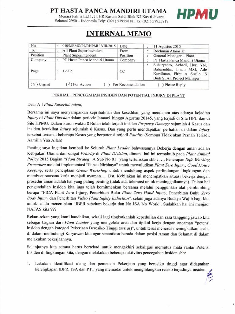Keselamatan Kerja di HPMU | PDF