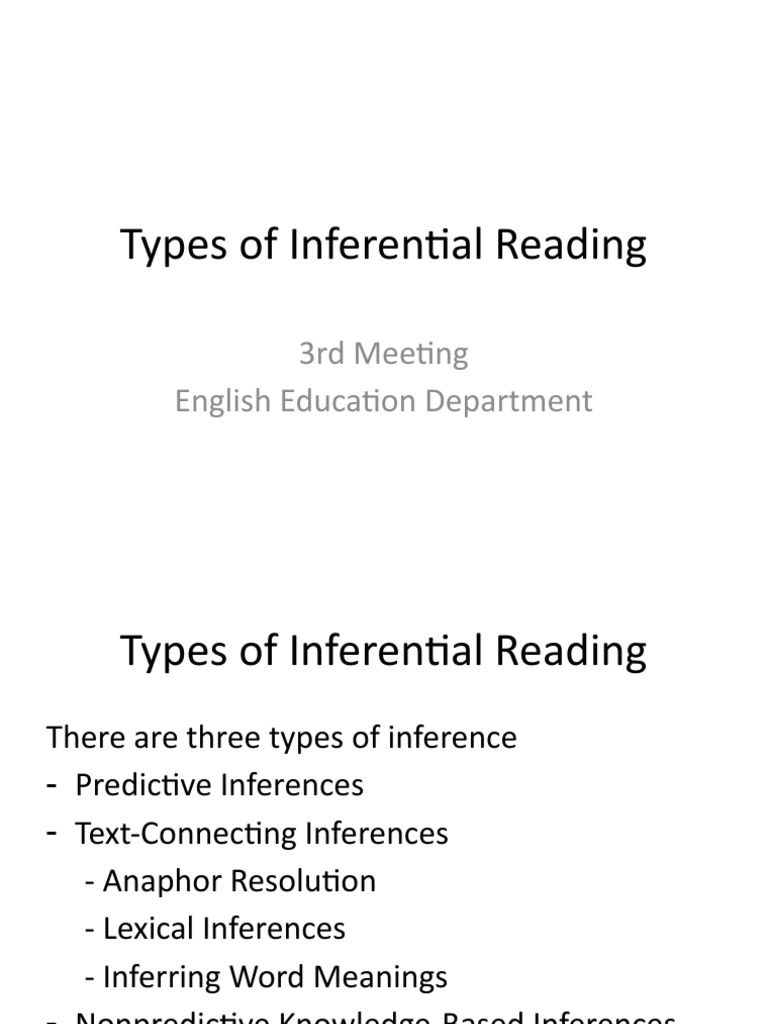 Types of Inferential Reading | PDF | Reading Comprehension | Cognitive ...