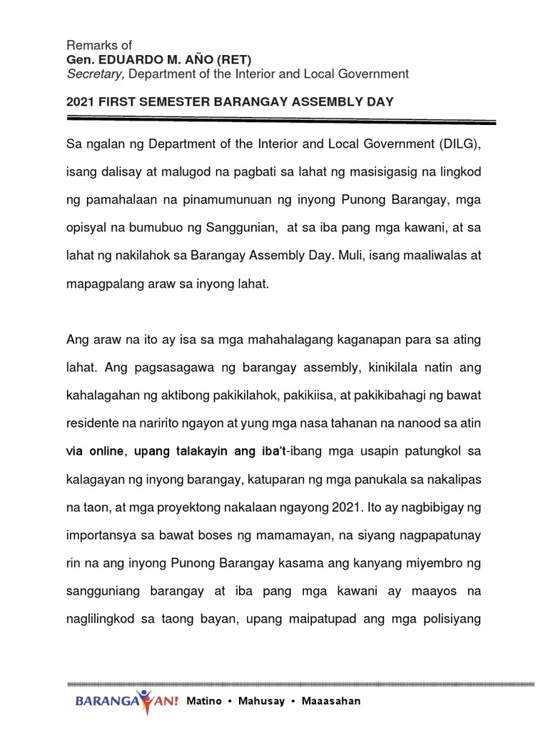 SILG's Message - BA 1st Sem CY 2021 | PDF