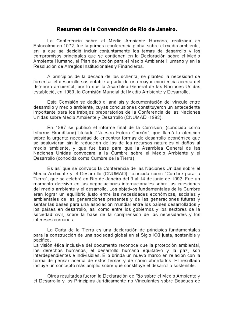 Resumen de La Convención de Río de Janeiro | PDF | Desarrollo ...