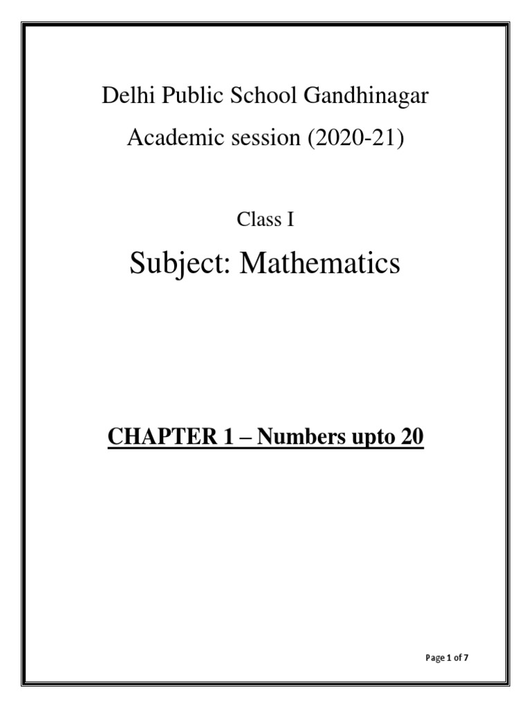 Dps GNGR Class 1 Maths Study Material | PDF | Teaching Mathematics