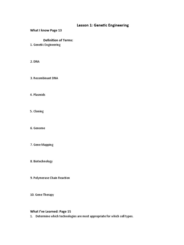 Lesson 1 Genetic Engineering | PDF | Genetic Engineering | Genetics