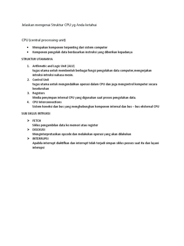 Struktur CPU: ALU, Control Unit, Registers | PDF | Sains & Matematika ...