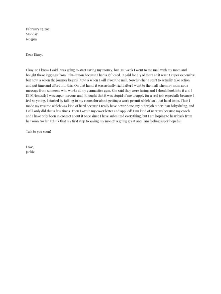 Diary Entry 1 | PDF | Self-Improvement