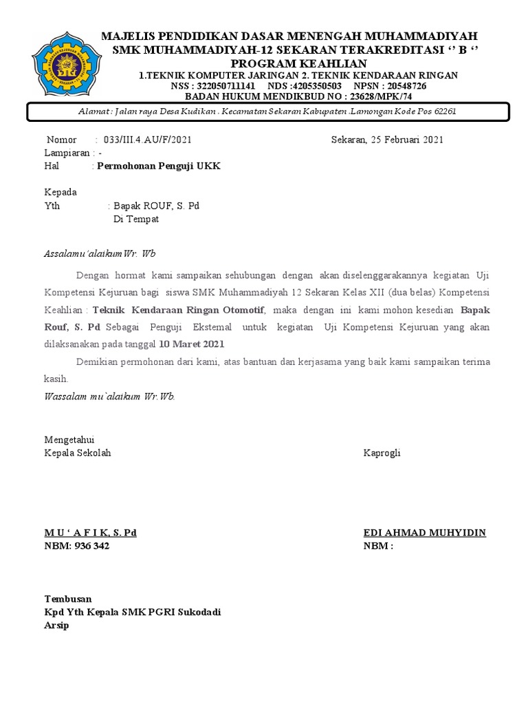 Surat Permohonan Penguji | PDF