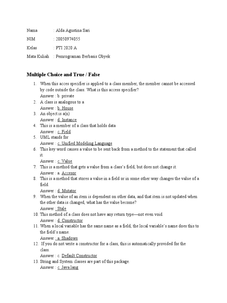Multiple Choice and True / False | PDF