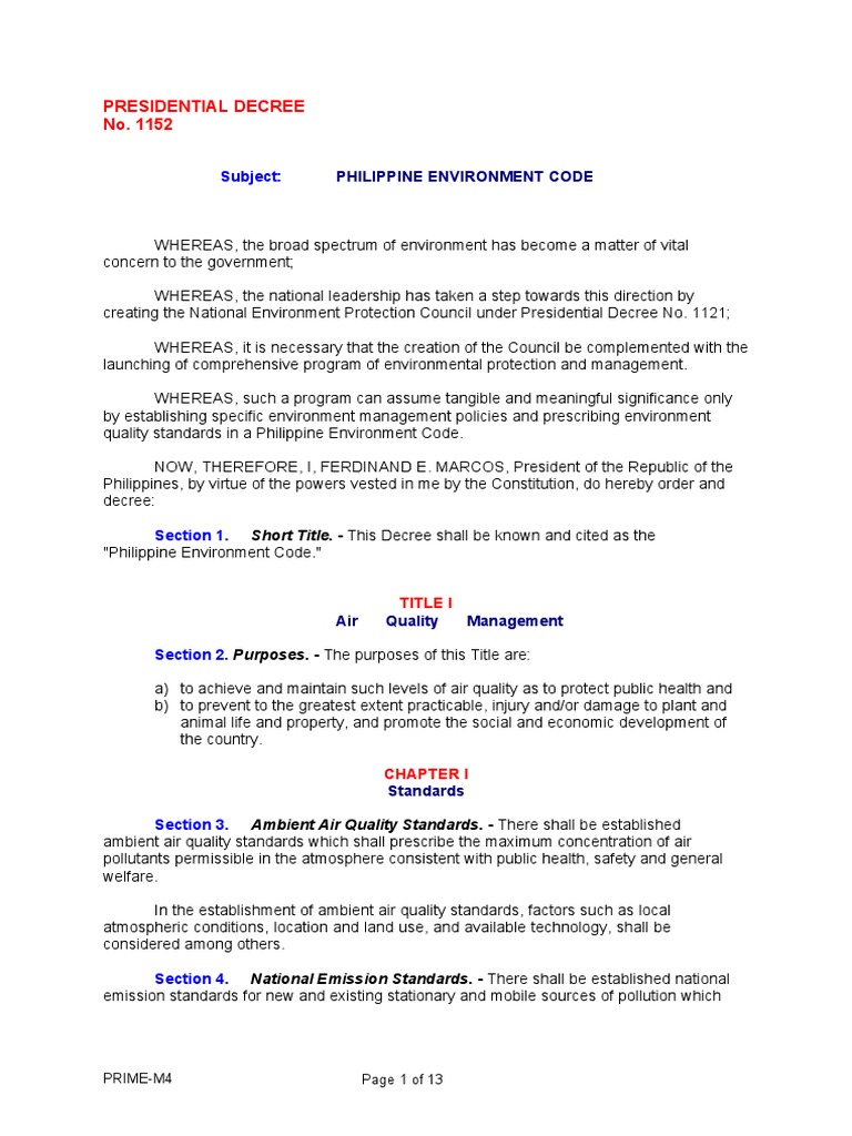 Philippine Environmental Code | PDF | Air Pollution | Water Pollution