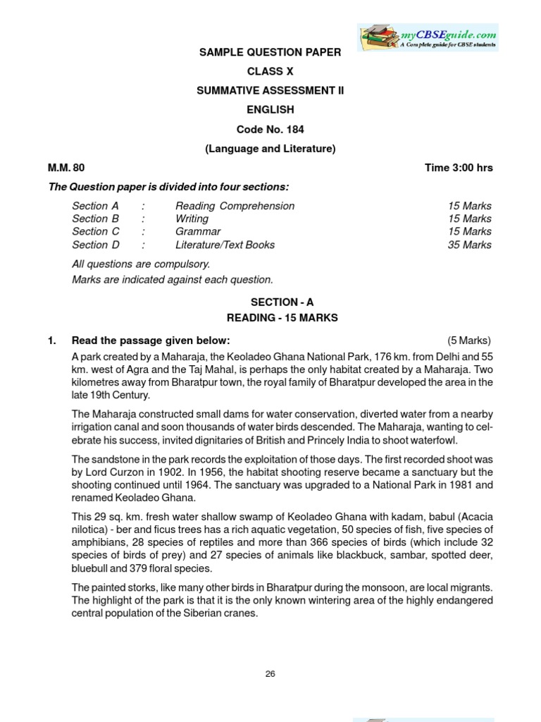 Class 10 English Summative Assessment II | PDF | Nature