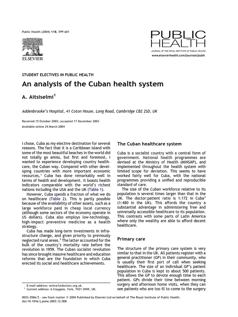An Analysis of The Cuban Health System | Download Free PDF | General ...