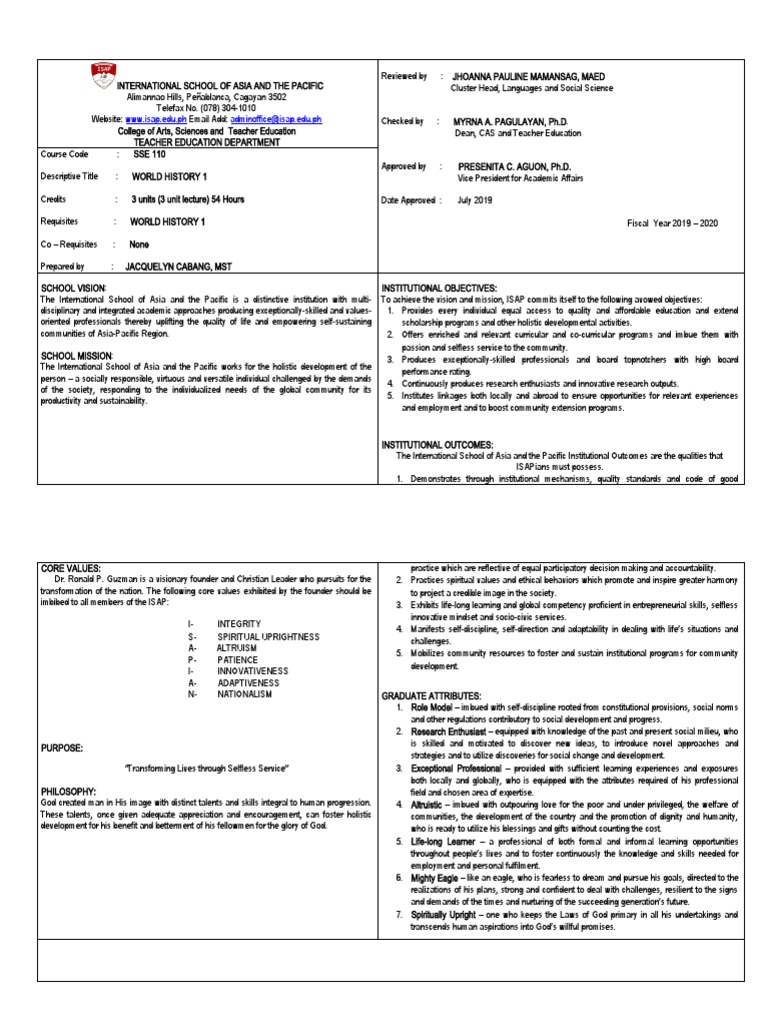 World History 1 Syllabus | PDF | Civilization | Educational Technology