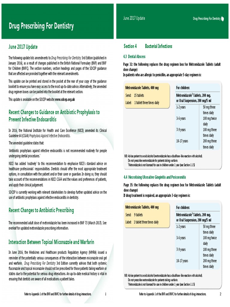 SDCEP Drug Prescribing Ed 3 Update June 2017 | PDF | Dentistry ...