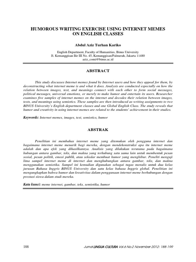 Humorous Writing Exercise Using Internet Memes On English Classes | PDF ...