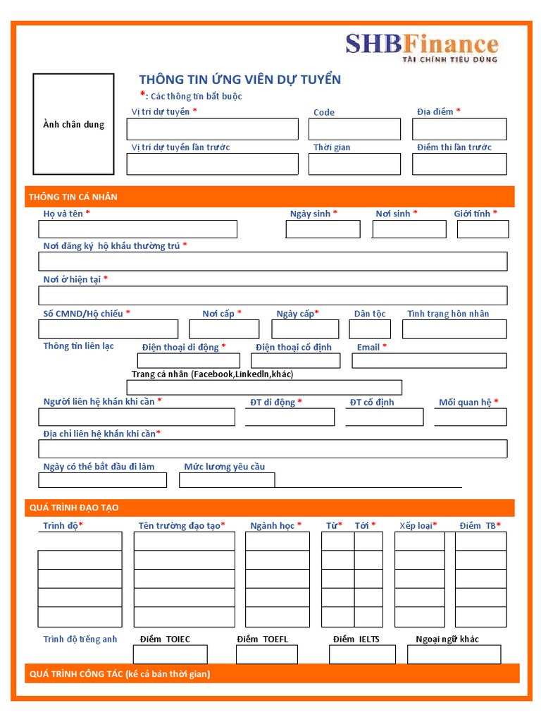 SHB Finance Form Ung Tuyen | PDF