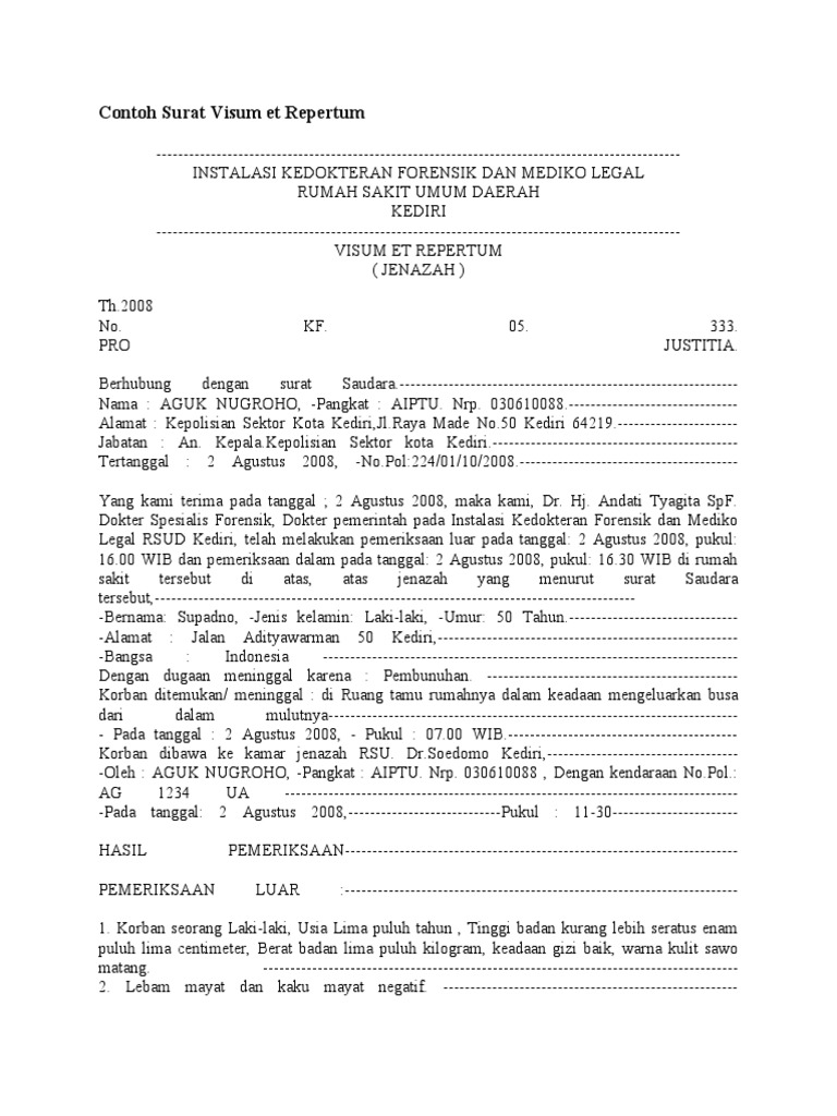 Contoh Surat Visum Et Repertum | PDF