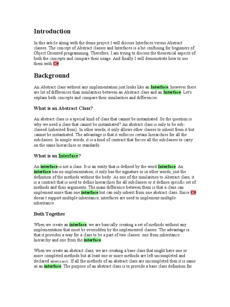 Abstarct Vs Interface | PDF | Class (Computer Programming) | Inheritance (Object Oriented ...