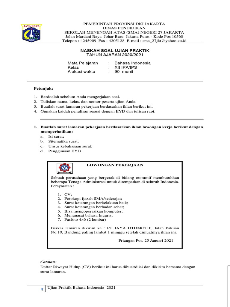 Naskah Soal Ujian Praktik: Selamat Mengerjakan | PDF