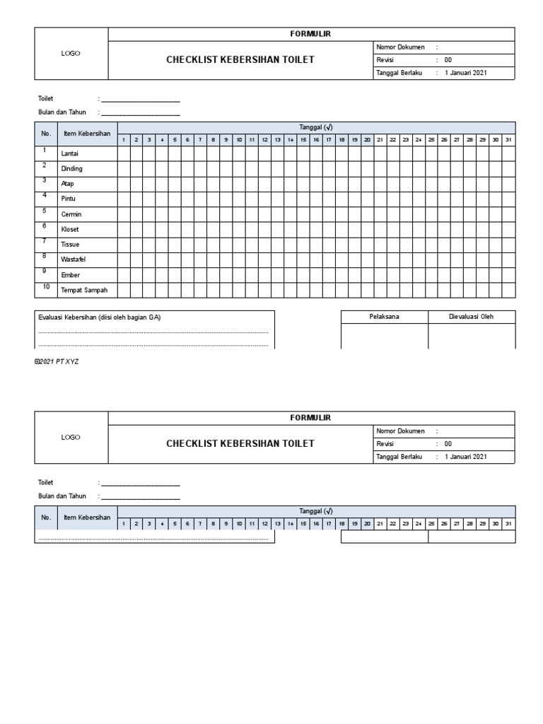 Checklist Kebersihan Toilet | PDF