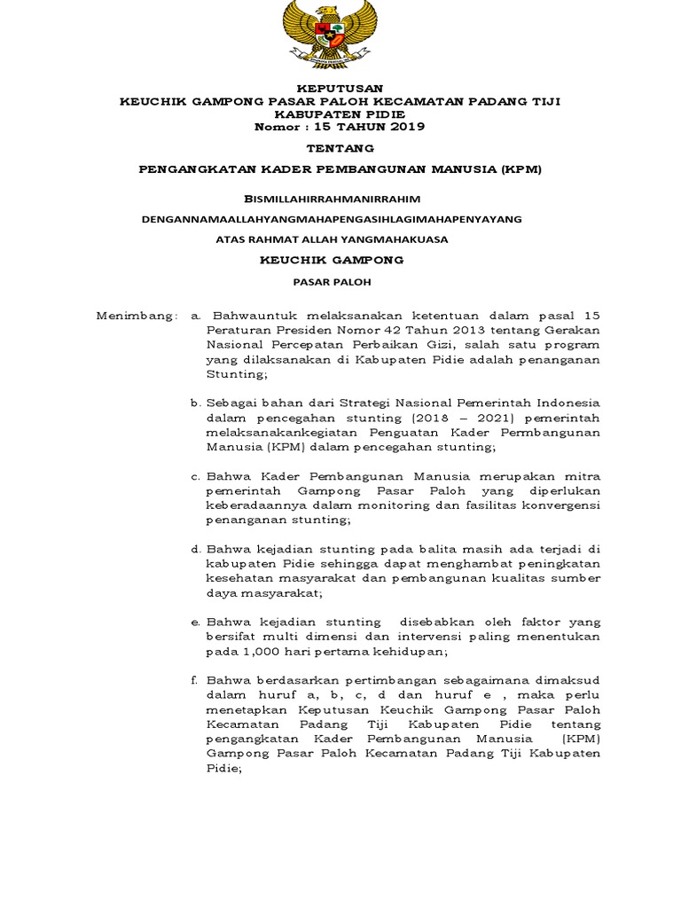 SK Kader KPM Kab. Pidie | PDF