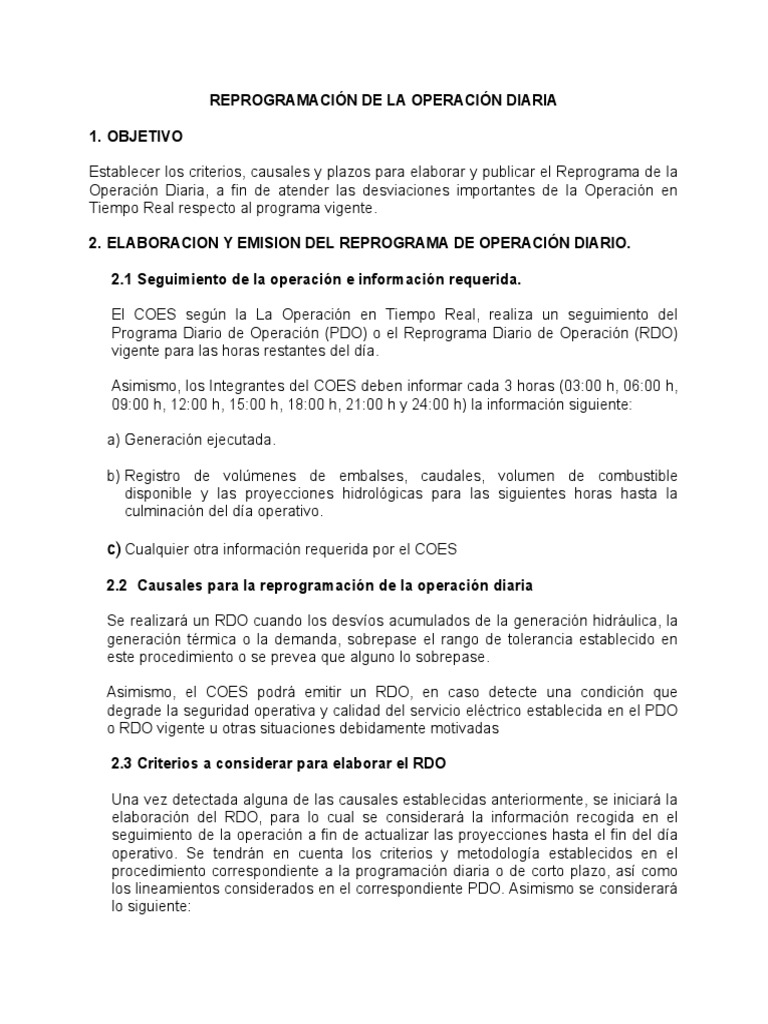 Reprogramación Operativa Diaria COES | PDF | Energía y recursos | Science
