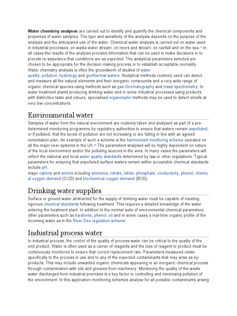 Chemical Analysis of Water | PDF | Chemistry | Physical Sciences