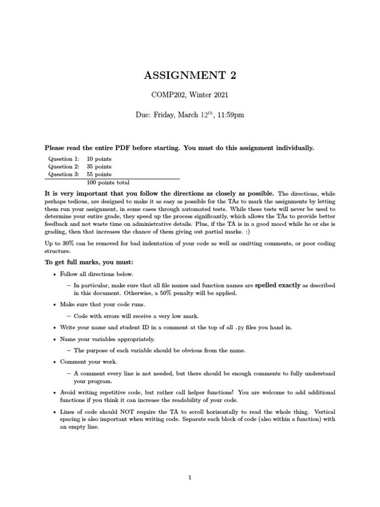 Assignment 2 Comp202 Winter 2021 Due Friday March 12 1159pm Download Free Pdf 