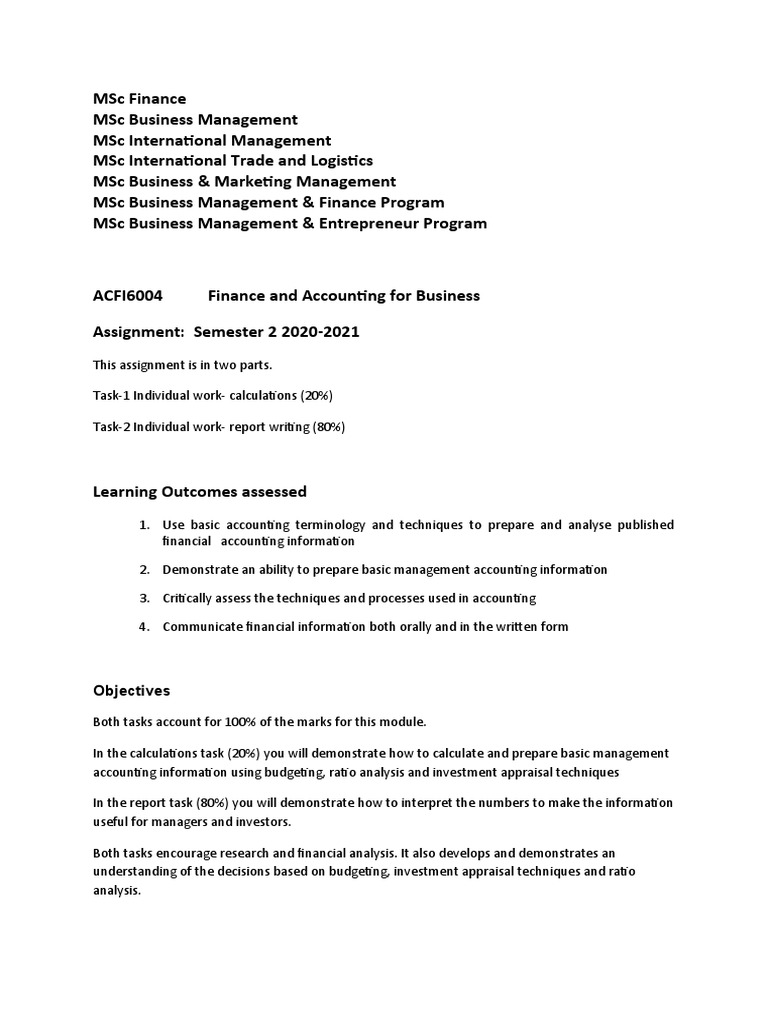 FAB Assignment 2020-2021 - Updated | PDF | Turnitin | Discounting