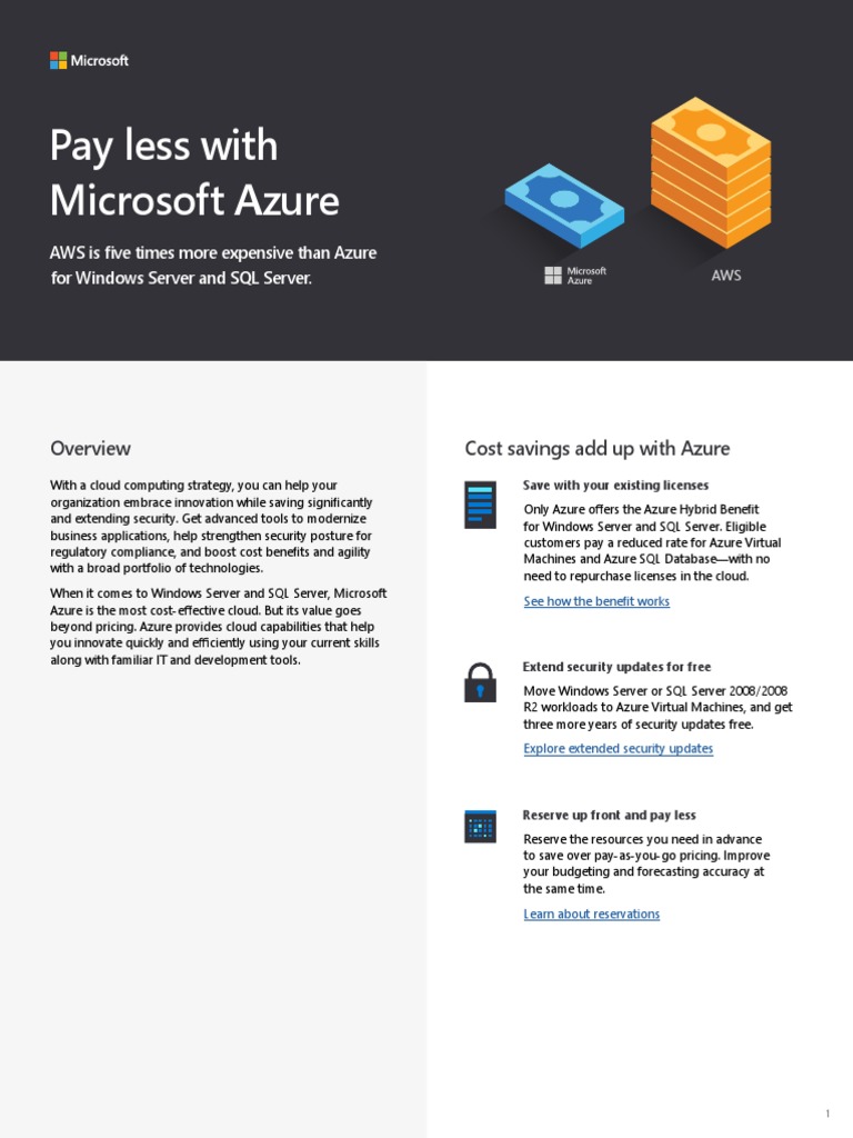 Pay Less With Azure Datasheet en US Microsoft Azure Vs AWS Cost Comparison Original File | PDF ...