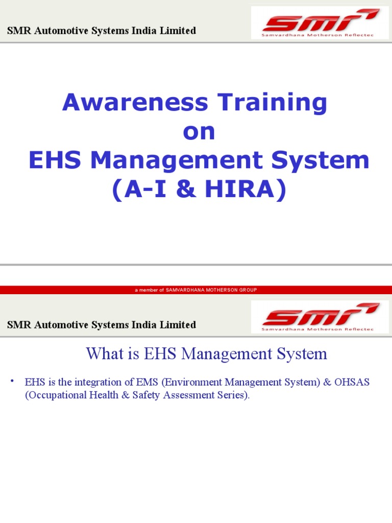 Awareness Training On EHS Management System (A-I & HIRA) : SMR ...