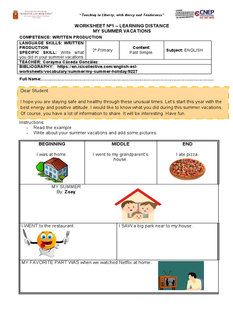 Worksheet 1 - 2ND Grade LD My Summer Vacations | PDF