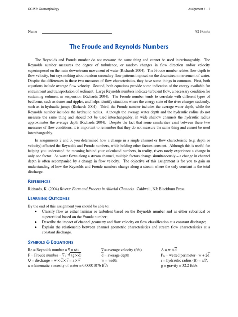 04 Froude and Reynolds Numbers | PDF | Reynolds Number | Fluid Dynamics
