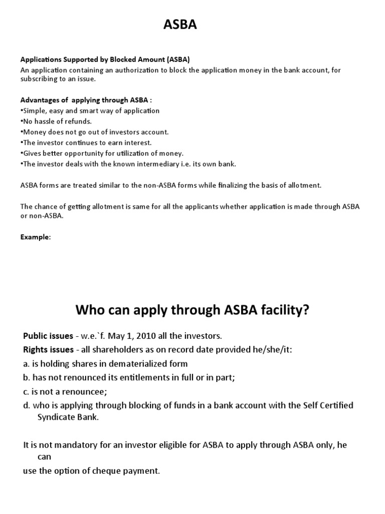 Applications Supported by Blocked Amount (ASBA) | PDF | Banks | Cheque