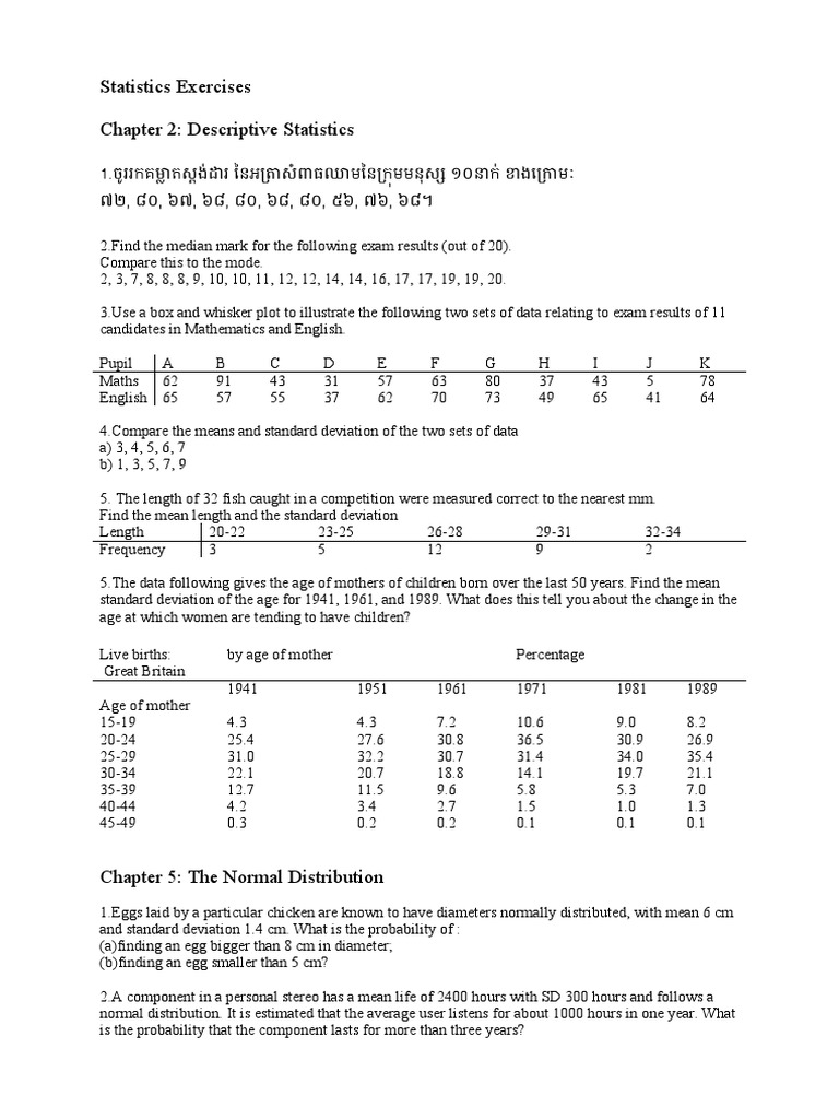 Statistics Exercises Chapter 2: Descriptive Statistics | PDF | Confidence Interval | Sample Size ...