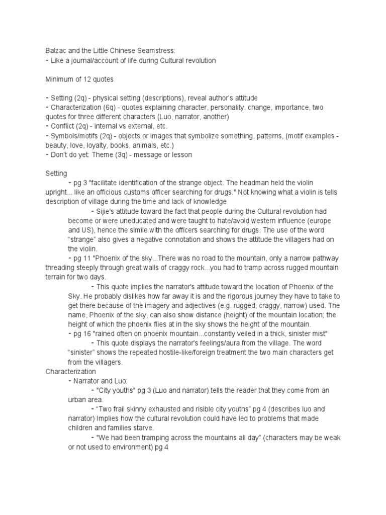 Balzac and The Little Chinese Seamstress Journal 1 | PDF