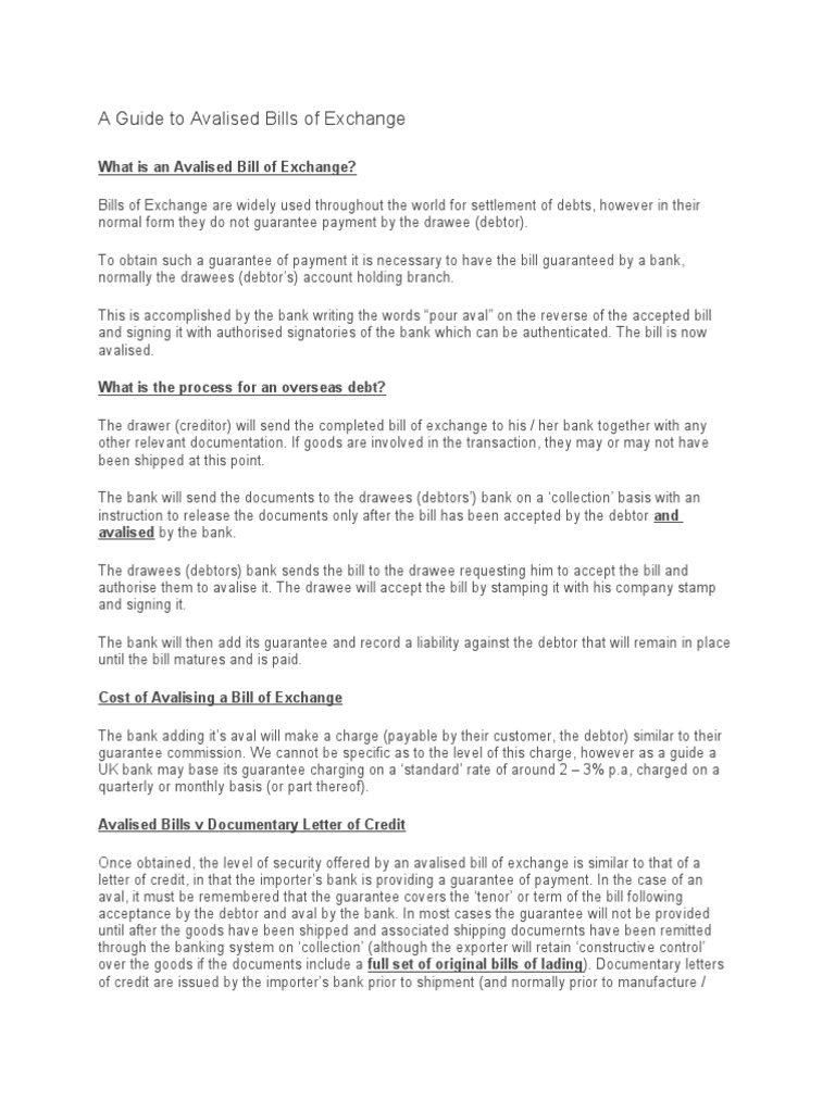 Understanding Avalised Bills of Exchange | PDF | Letter Of Credit ...